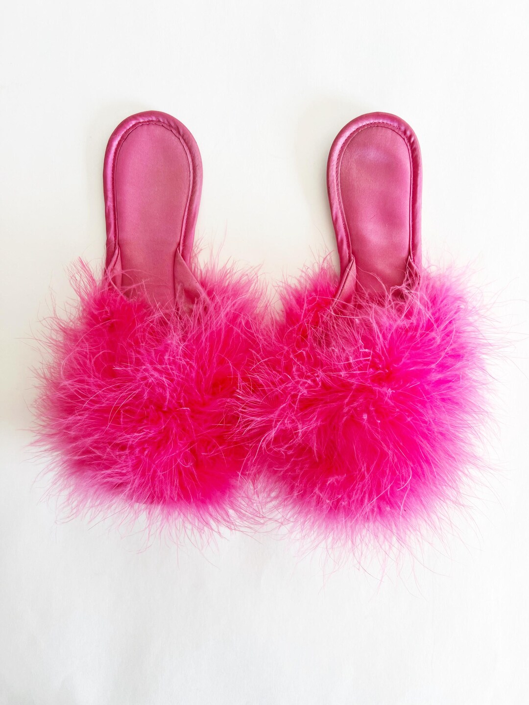 1960s / 60s Vintage Pink Satin Marabou Feather Slippers / US 7.5 - Etsy