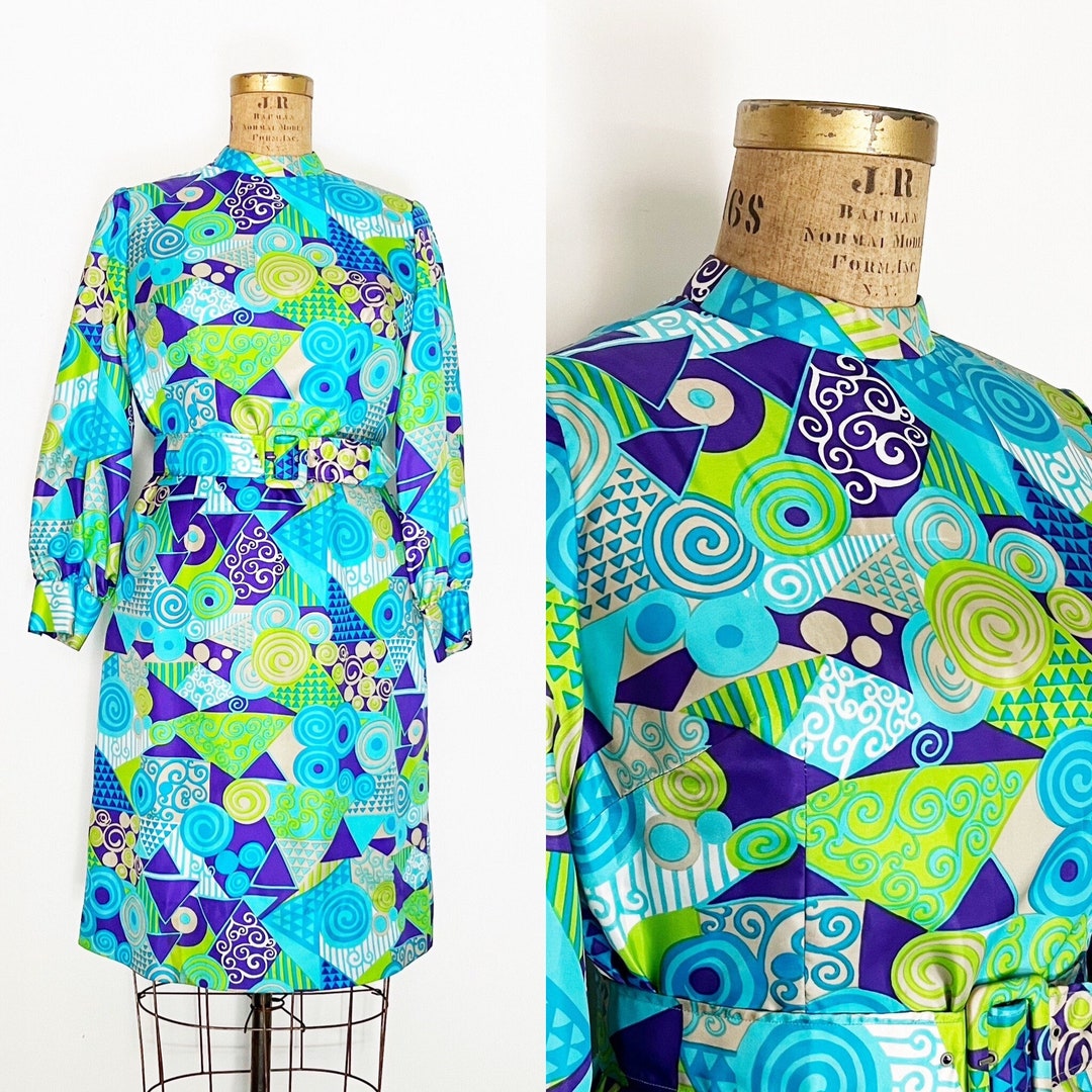 1960s / 60s Vintage Mod Geometric Swirl Dress / Medium / Large - Etsy