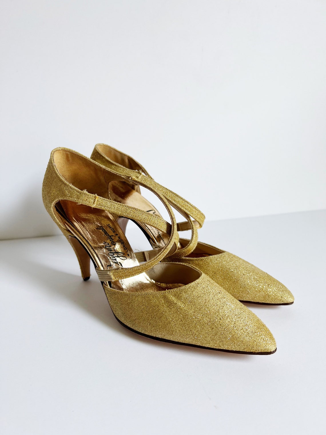 1950s / 50s Vintage Gold Lurex Cross-strap Pumps / US 5 / UK 2.5 / EU ...
