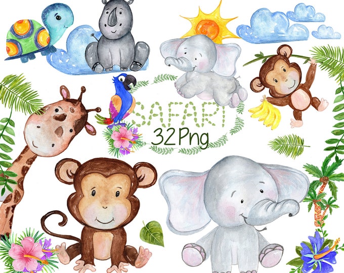 Safari Animals Clipart: african Animals Watercolor - Etsy