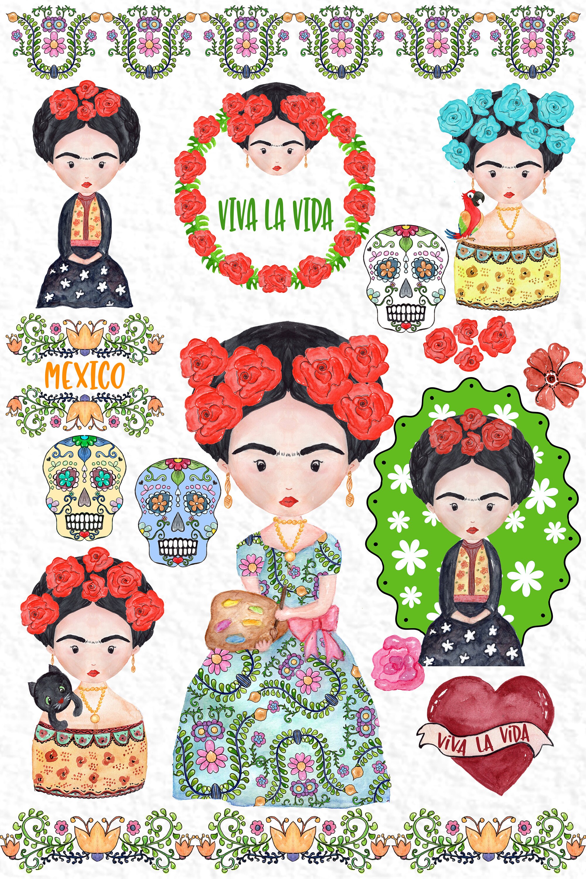 Planner Supplies,Floral clipart cinco de mayo Frida Kahlo Clipart ...
