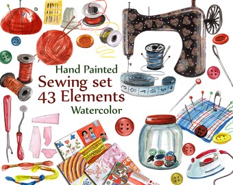 Watercolor Sewing Clipart - Etsy