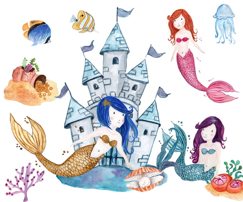 Mermaids Clip Art: watercolor Mermaid Girls - Etsy