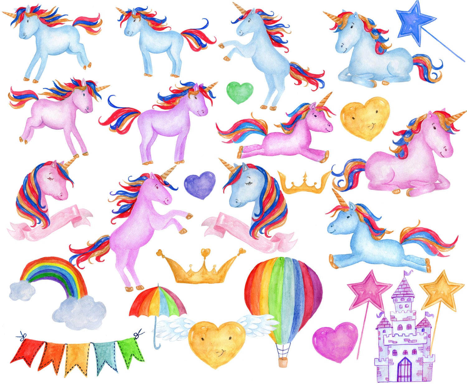 Unicorn clipart: WATERCOLOR UNICORNS Nursery | Etsy