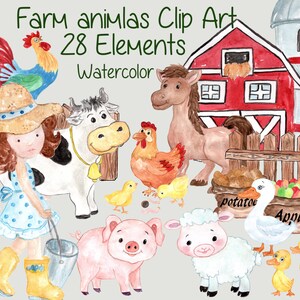Farm Animals Clipart: farm CLIP Art Watercolor - Etsy