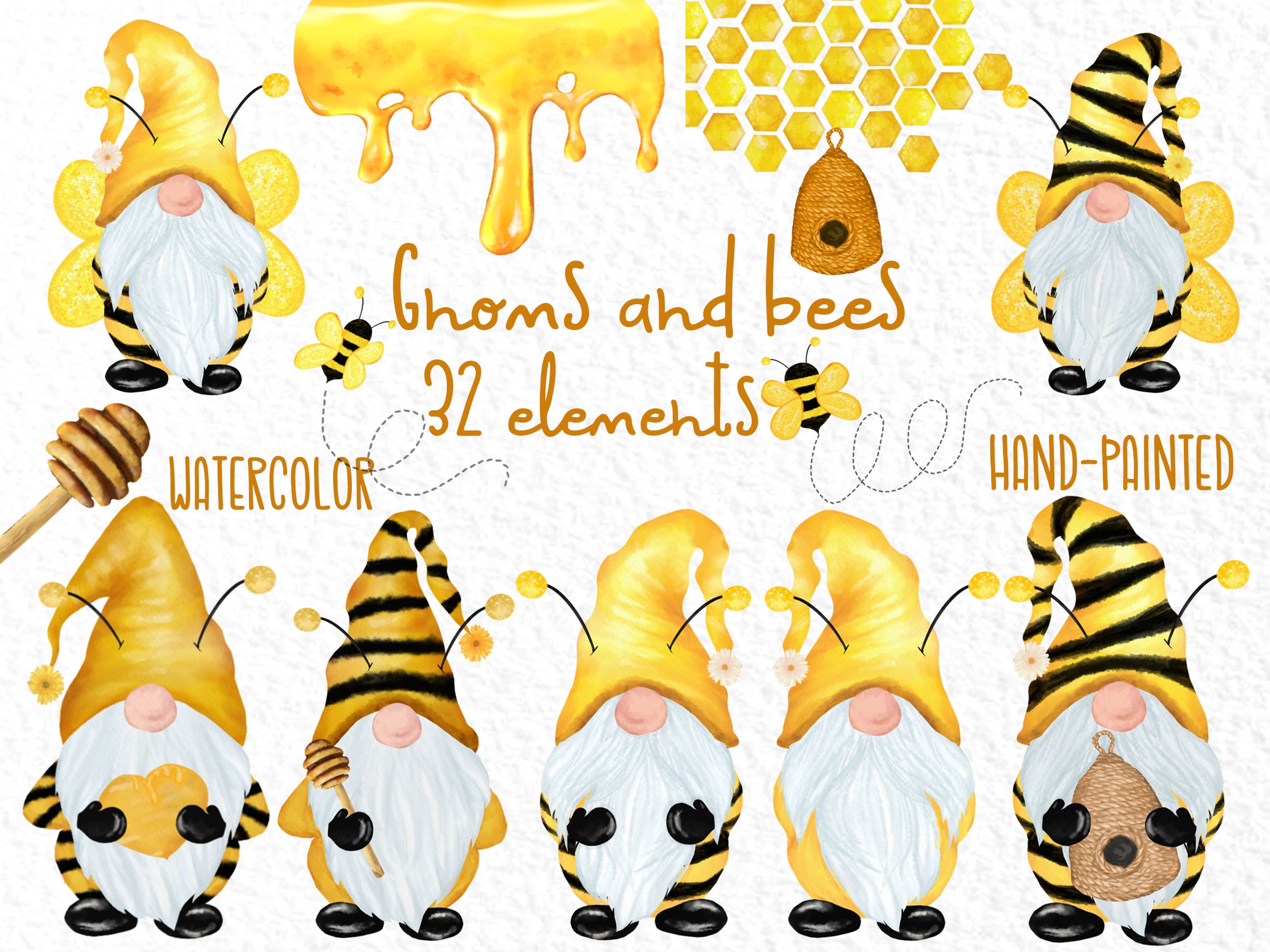 Honey bee clipart: GNOMES CLIPART Watercolor | Etsy