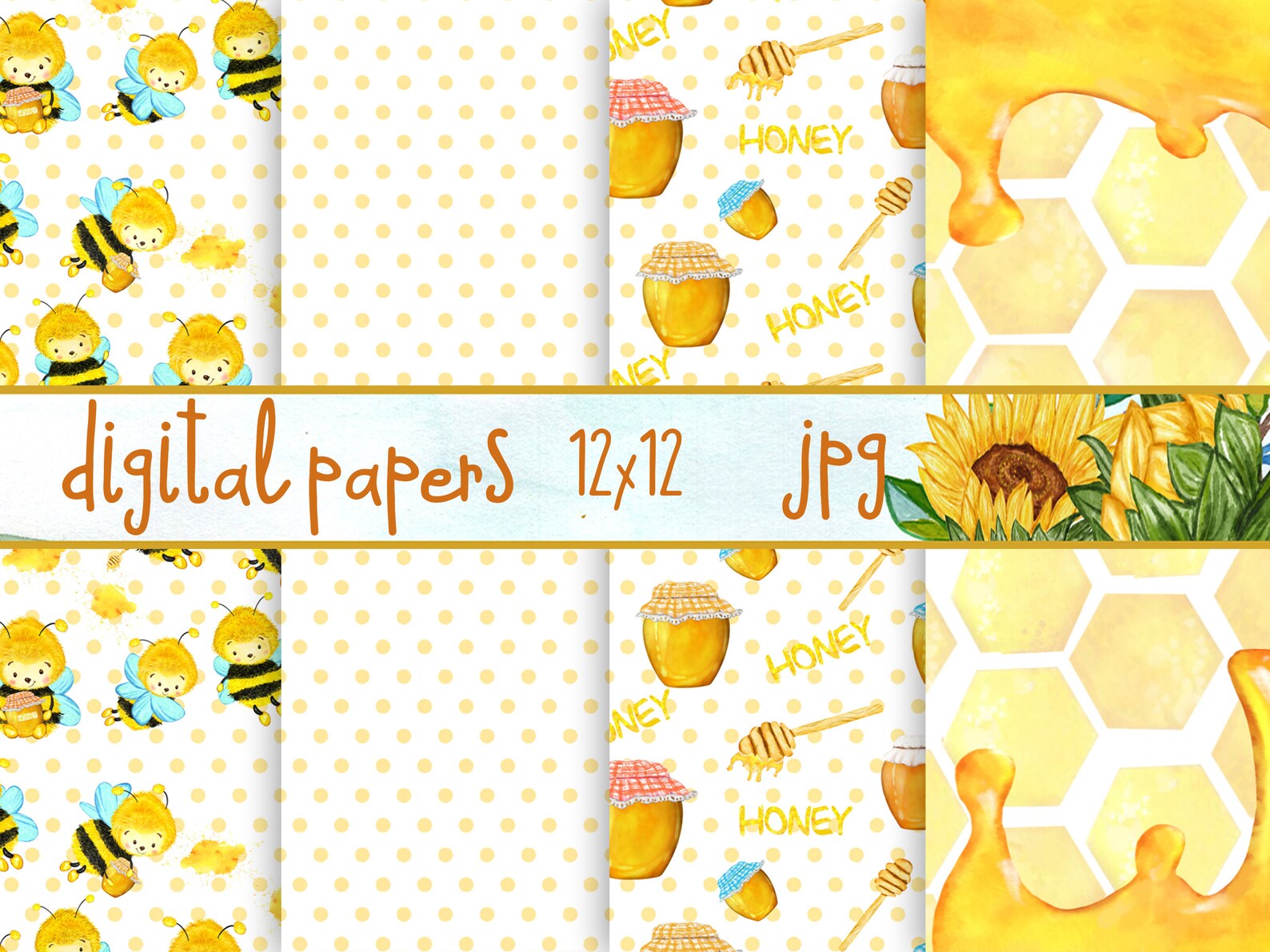 Honey Bees Clipart: cute LITTLE Bees Watercolor - Etsy