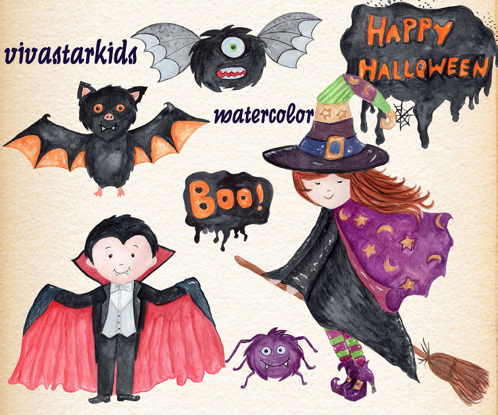 Watercolor Halloween Clipart: halloween CLIP Art - Etsy
