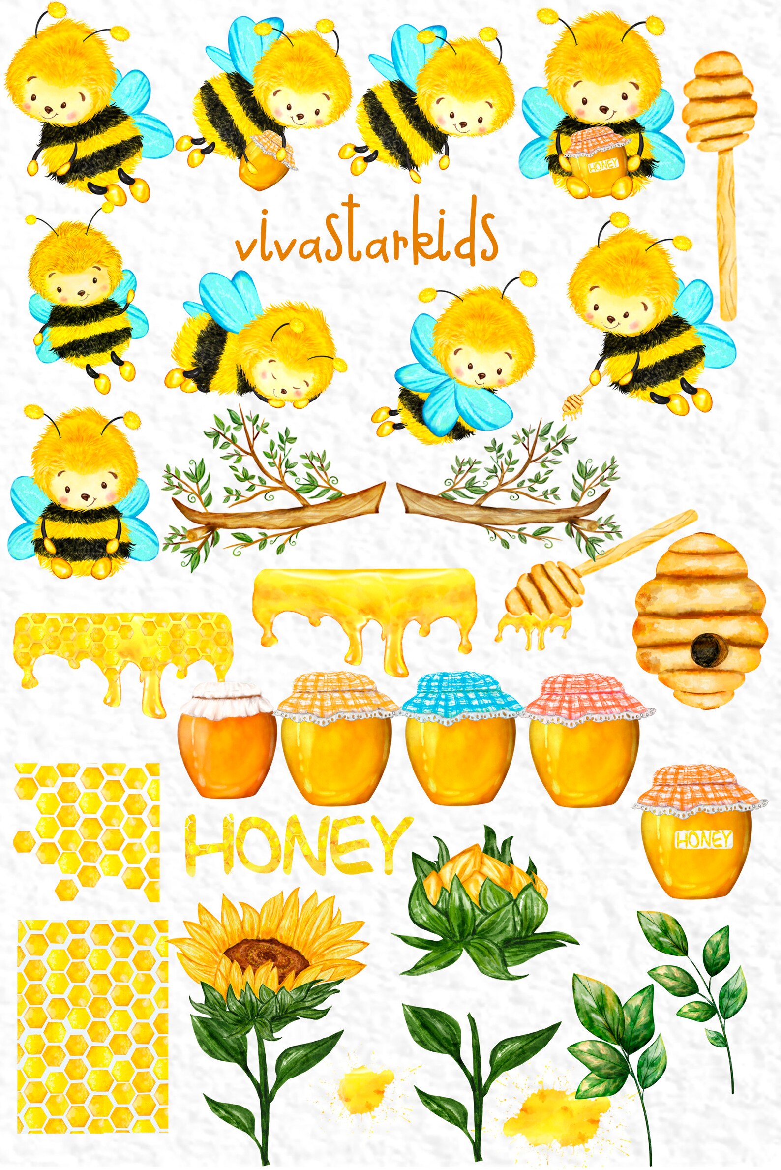 Honey Bees Clipart: cute LITTLE Bees Watercolor - Etsy