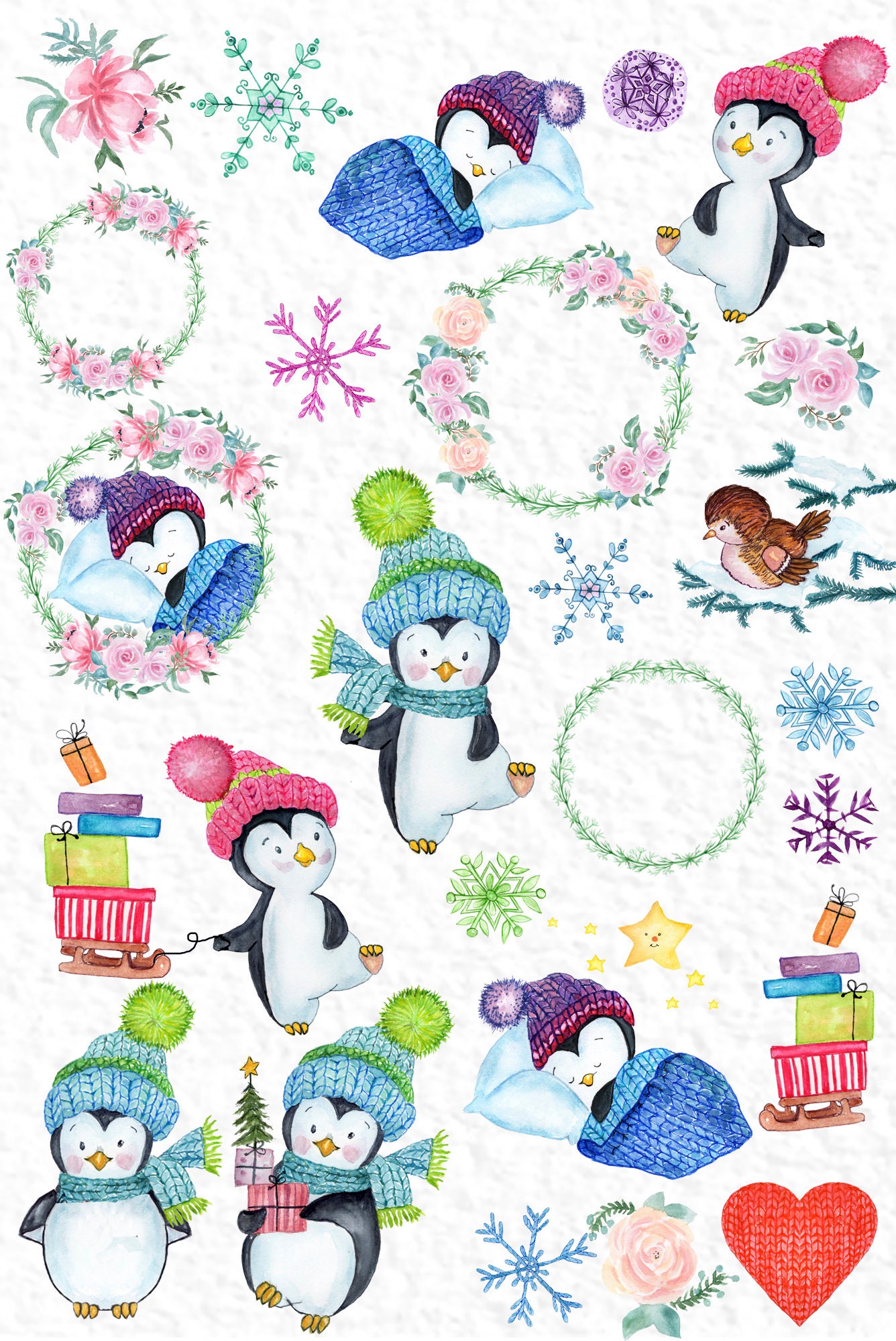 Cute Watercolor Penguins Clipart: winter Animals | Etsy