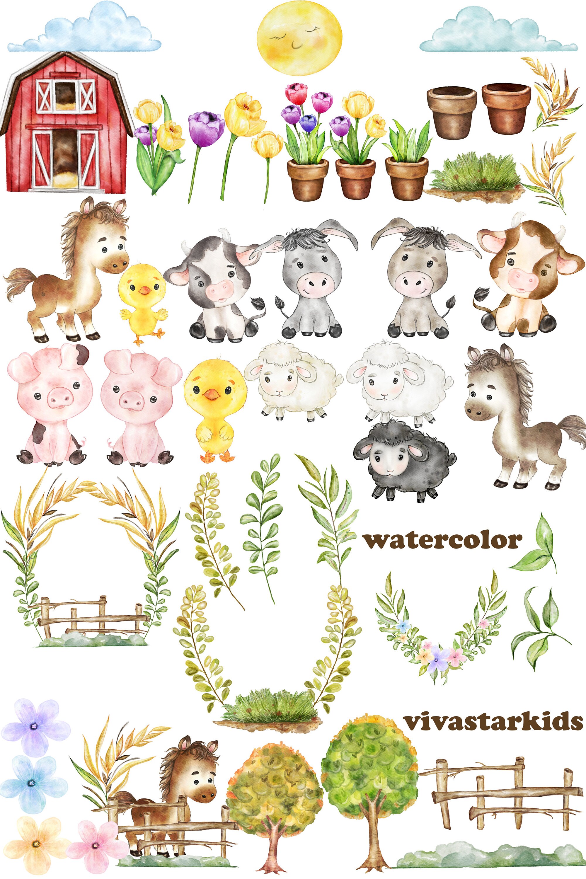 Farm Animals Clipart: farm CLIP Art Watercolor - Etsy