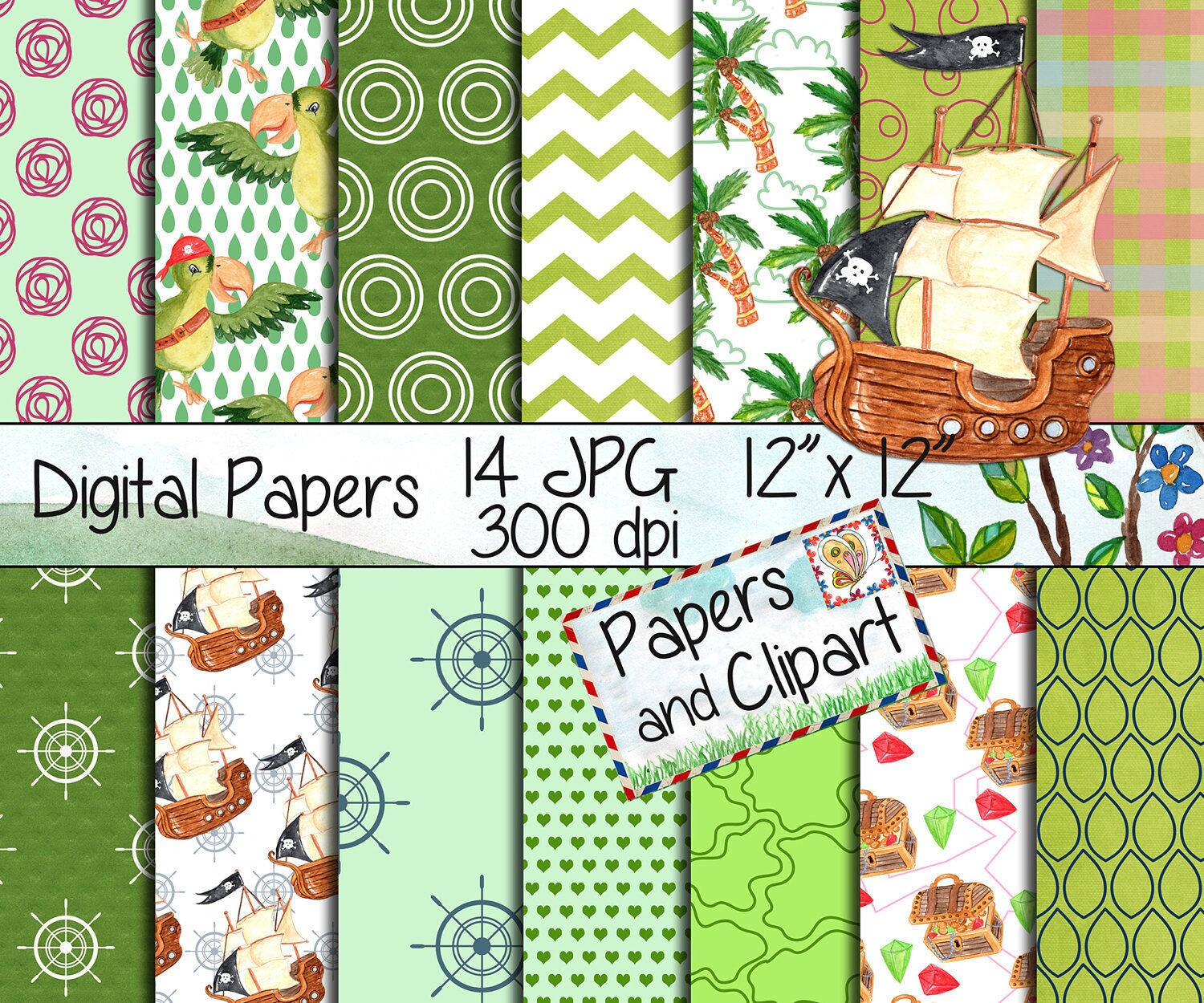 Kids Digital papers: GREEN DIGITAL PAPERS | Etsy