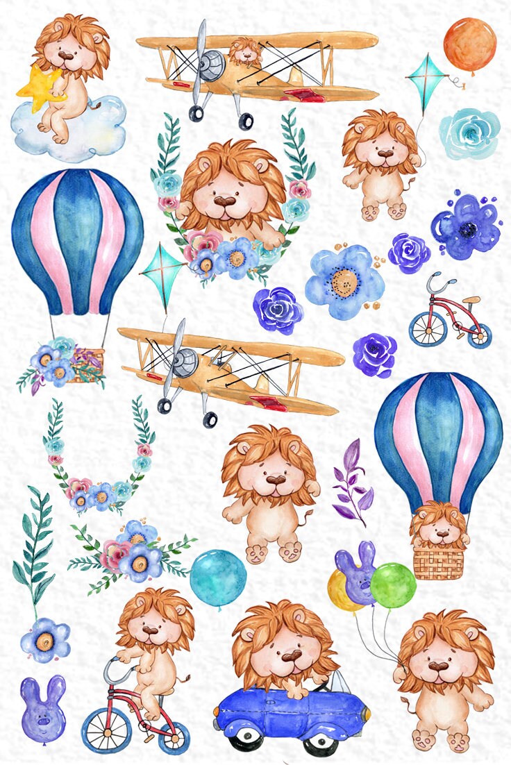 Cute Lions Clipart: watercolor Animals Baby | Etsy