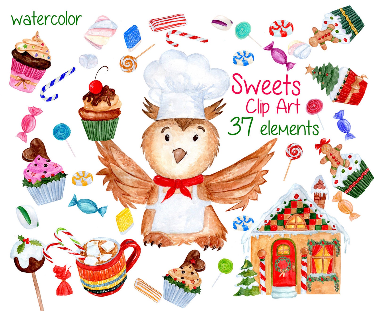 Watercolor Christmas Sweets Clipart: sweets | Etsy
