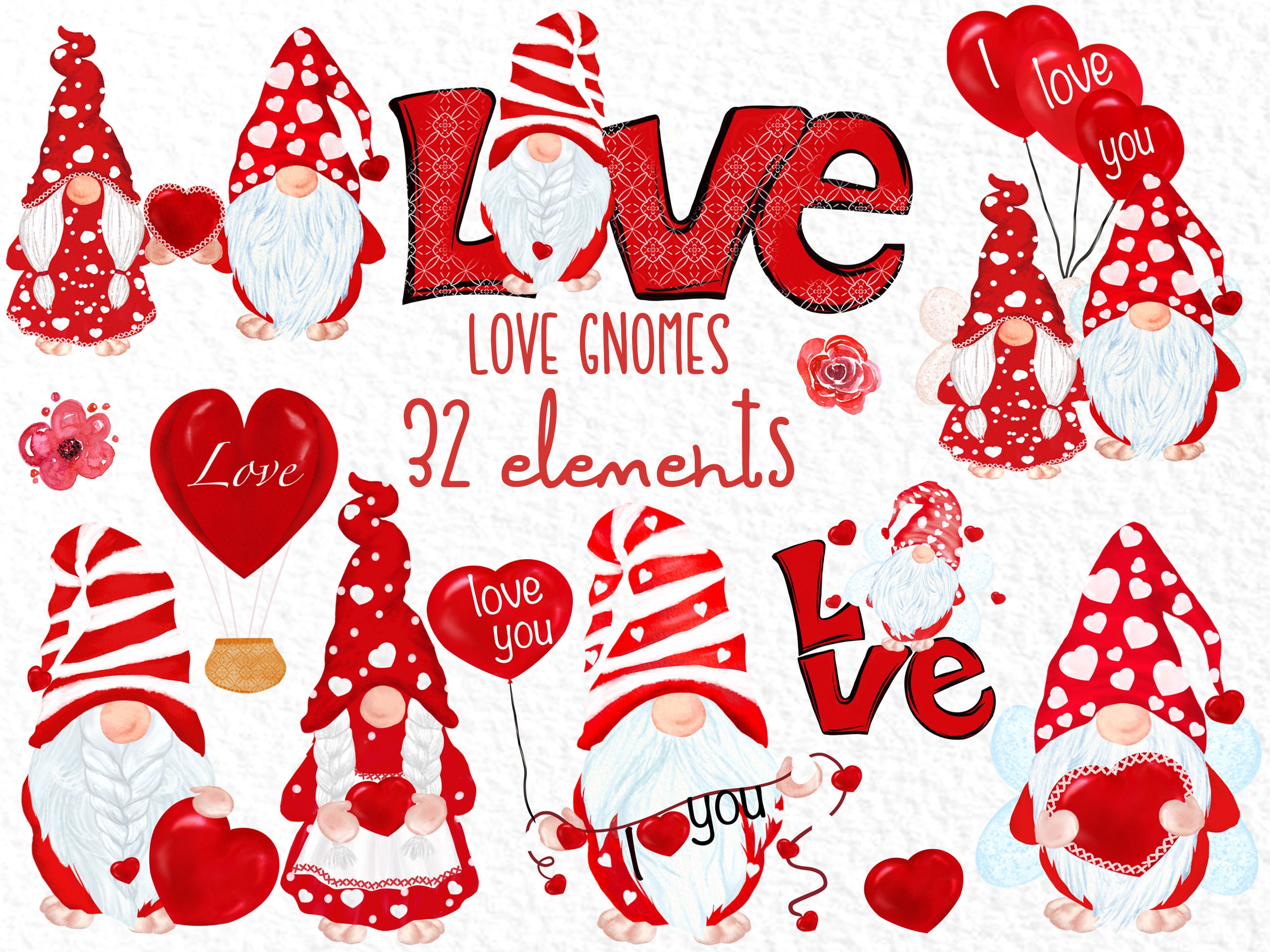 Valentine Gnomes Clipart: love GNOMES Clipart Love - Etsy