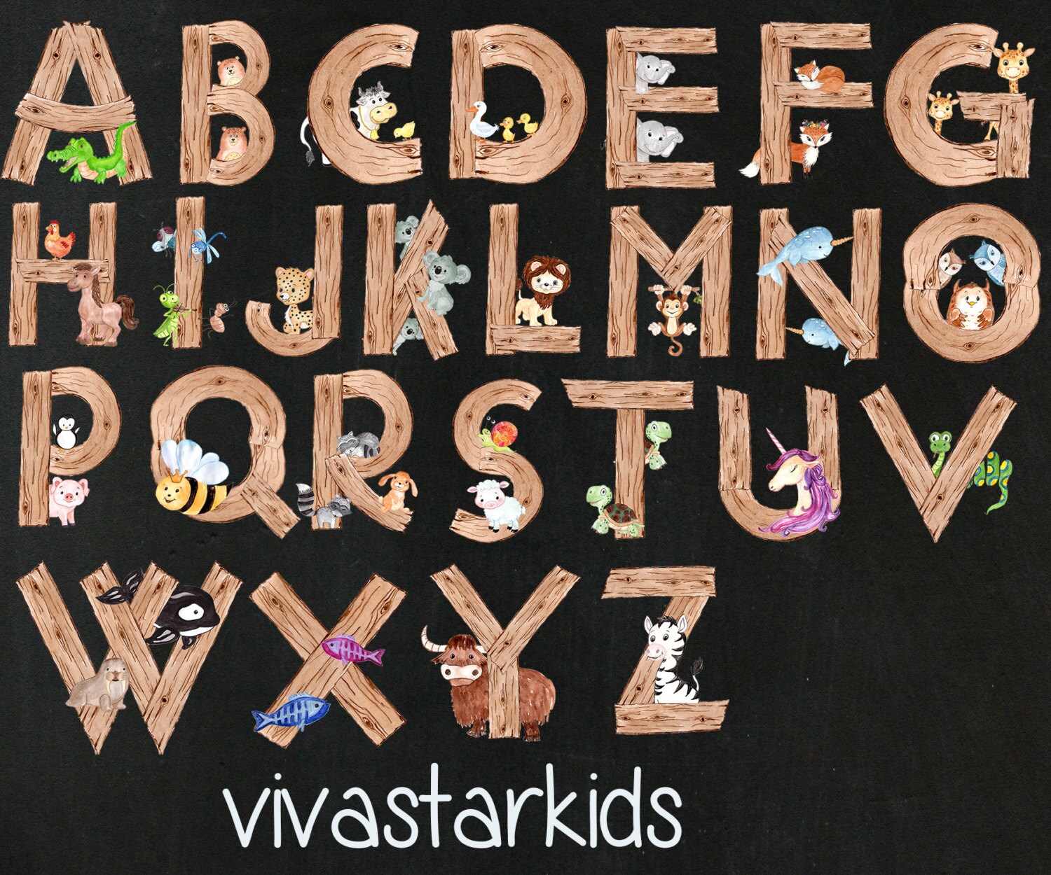 Tier Alphabet Clipart: ZOO ALPHABET Holz Alphabet | Etsy