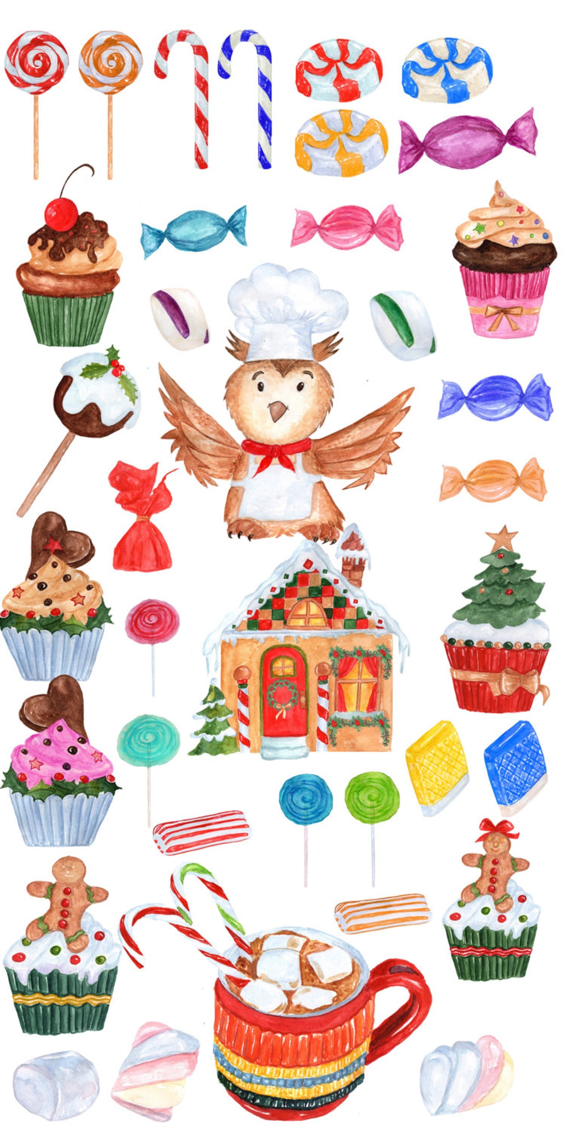 Watercolor Christmas Sweets Clipart: sweets | Etsy