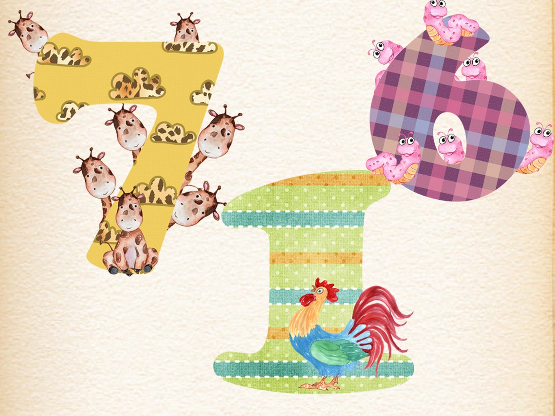 Animal Numbers Clipart: kids NUMBERS Clipart | Etsy