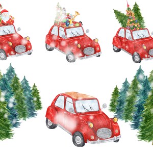 Watercolor Christmas Clipart: christmas RED Car - Etsy