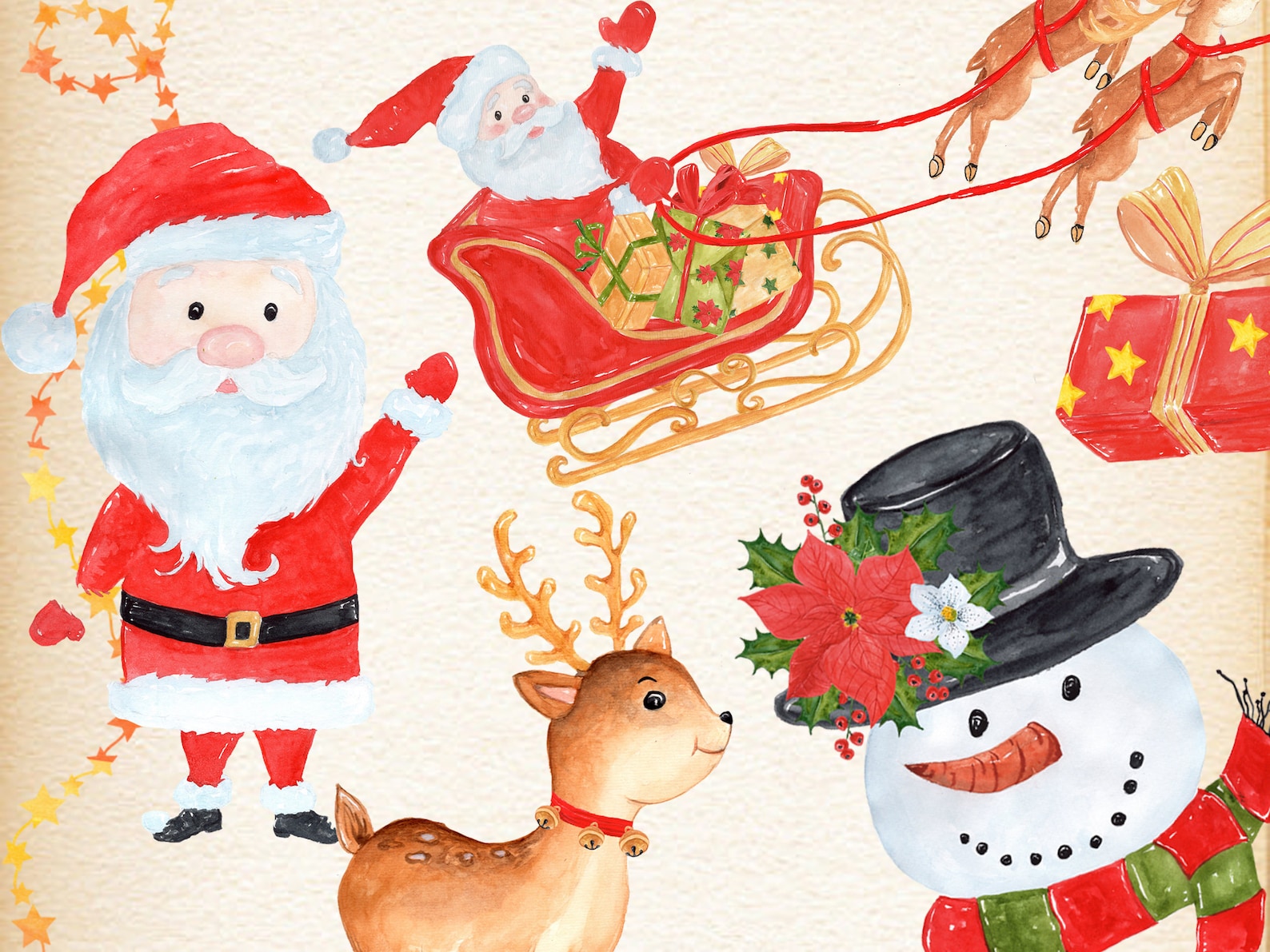 Watercolor Christmas Kids Clipart: santa Clipart - Etsy
