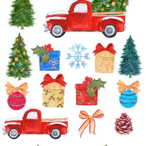 Watercolor Christmas Clipart: christmas Truck - Etsy