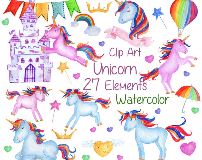 Unicorn Clipart: watercolor Unicorns Nursery Clipart Pony Clipart ...