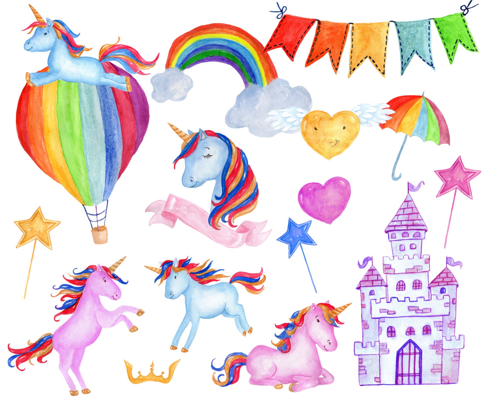 Unicorn clipart: WATERCOLOR UNICORNS Nursery | Etsy