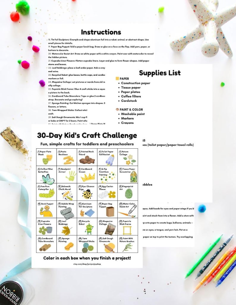 30-day Kids Craft Challenge Printable - Fun Preschool Activities ...