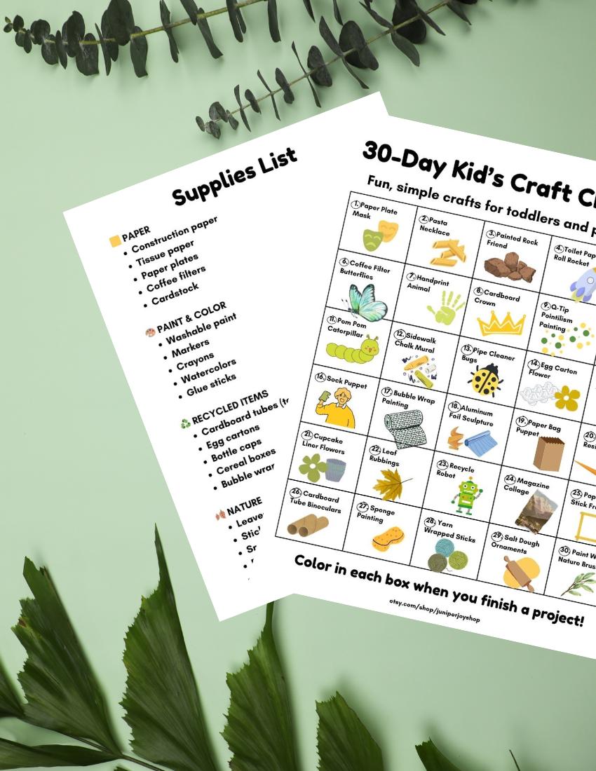 30-day Kids Craft Challenge Printable - Fun Preschool Activities ...