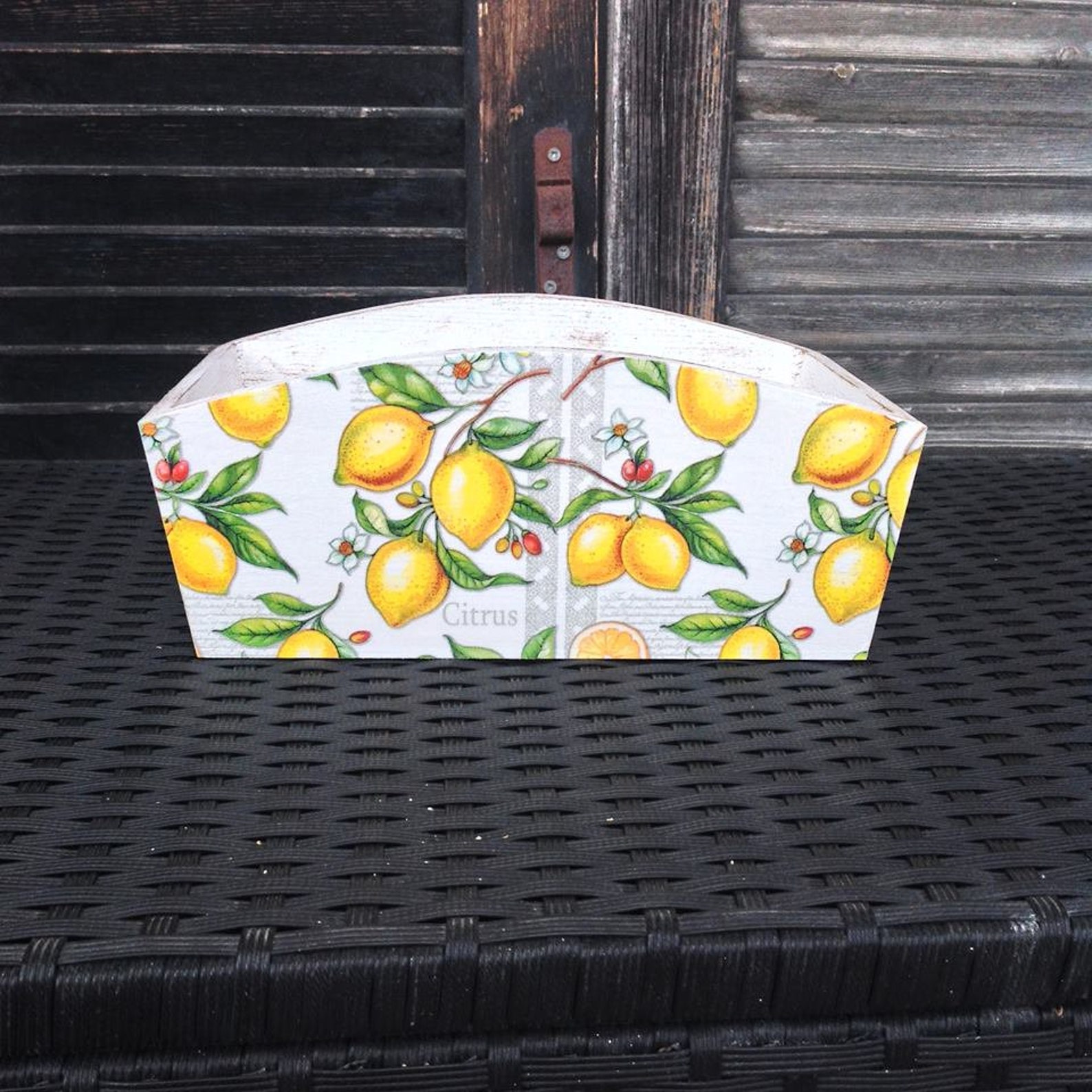 Wooden Bread Bin Fruits Basket Lemon Farmhouse Decor | Etsy