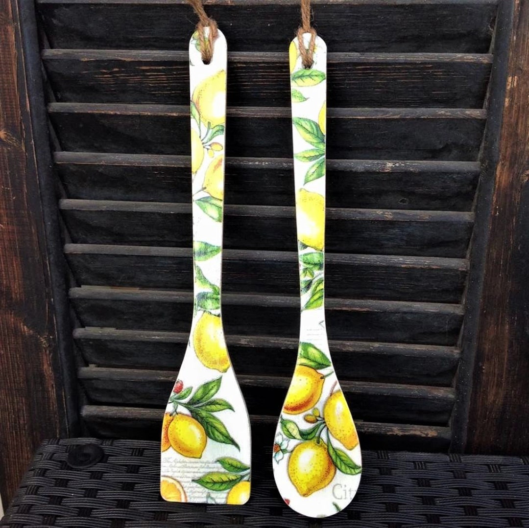 Lemon Decor, Lemon Themed Party Gifts, Wooden Spoon and Spatula, Lemon ...