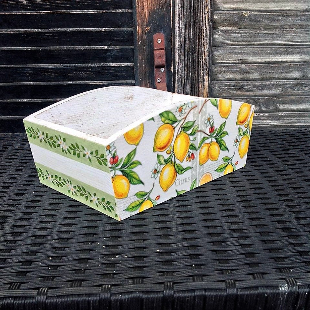 Wooden Bread Bin Fruits Basket Lemon Farmhouse Decor - Etsy
