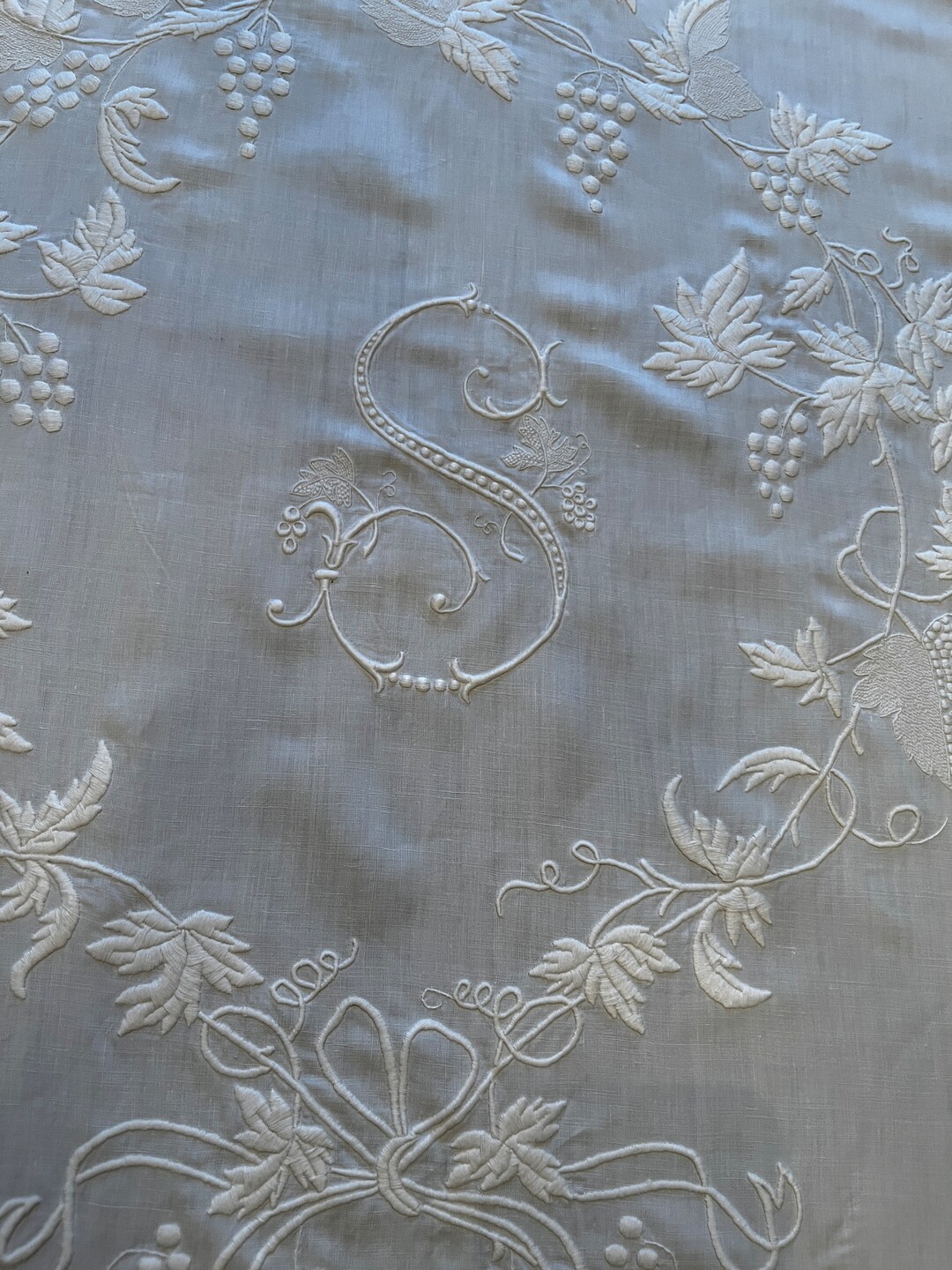 VINTAGE MONOGRAMMED 'S' Embroidered Tablecloth Stunning - Etsy
