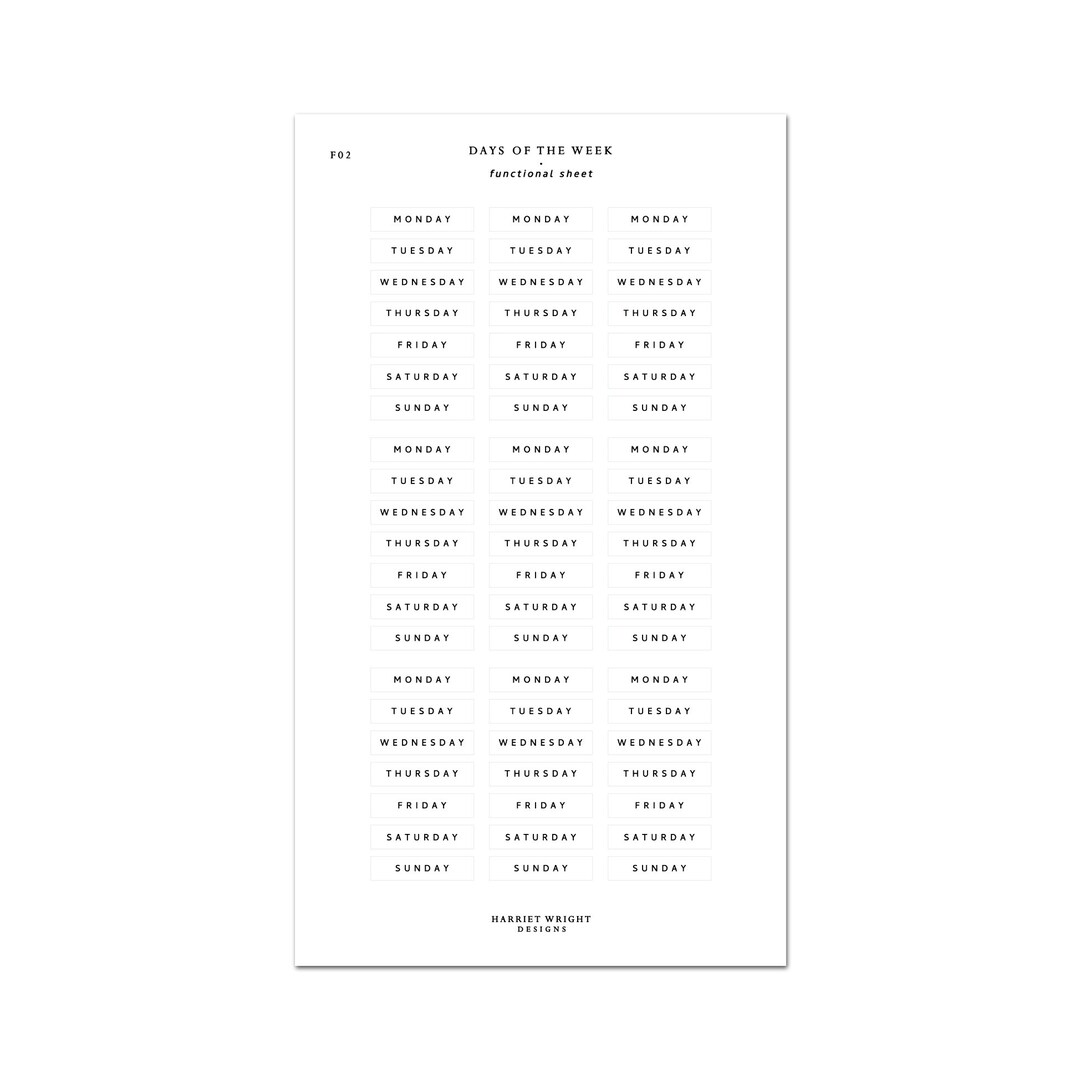 Days of the Week Functional Sheet - Etsy