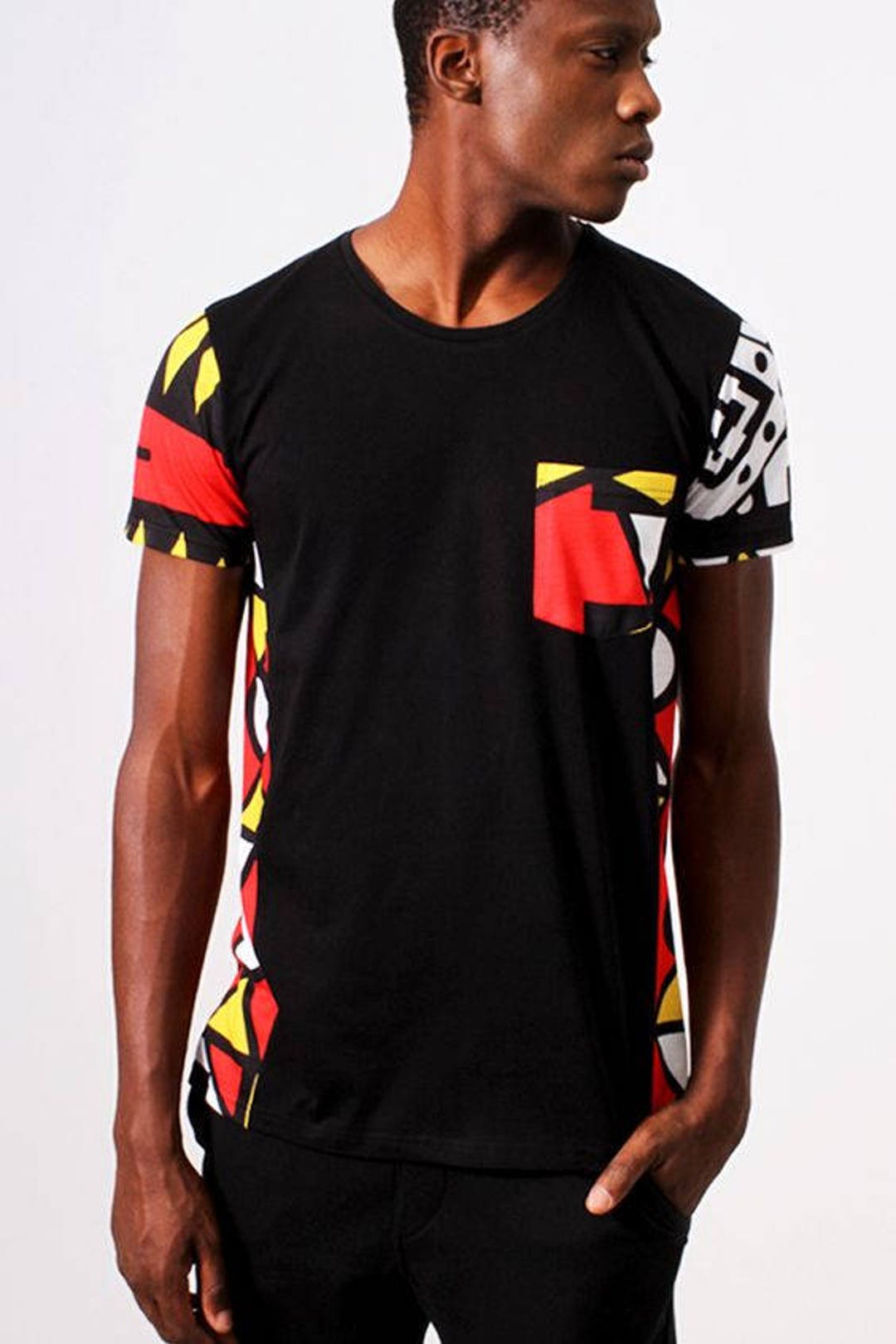 Black T-shirt With African Print Pocket Samakaka Print From Angola - Etsy