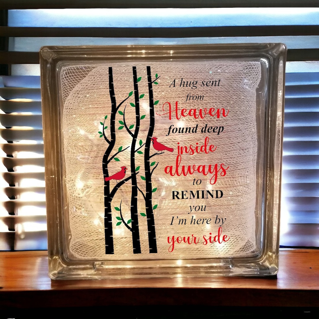 Heavenly Hug Memorial Glass Block With Lights - 8x8 Remembrance Decor ...