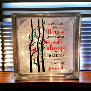 Heavenly Hug Memorial Glass Block With Lights - 8x8 Remembrance Decor ...