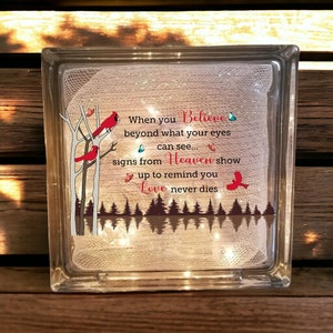 Inspirational Memorial Glass Block With Lights, 8x8 - Believe Beyond ...