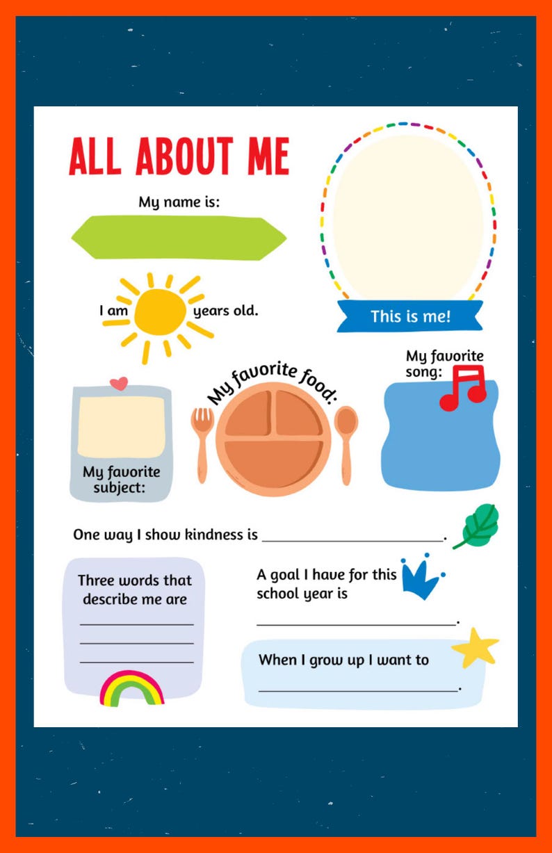 All About Me Printable Back to School, First Day of School, Digital ...