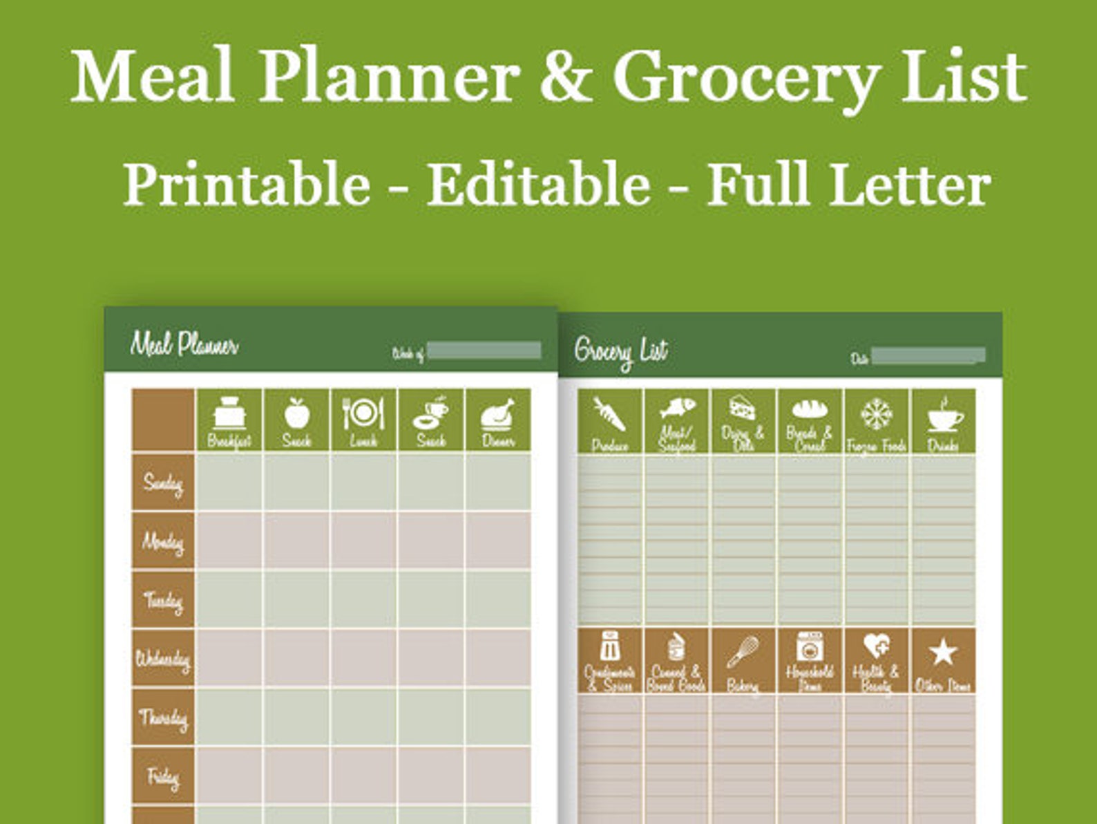 Meal Planner & Grocery List - Etsy