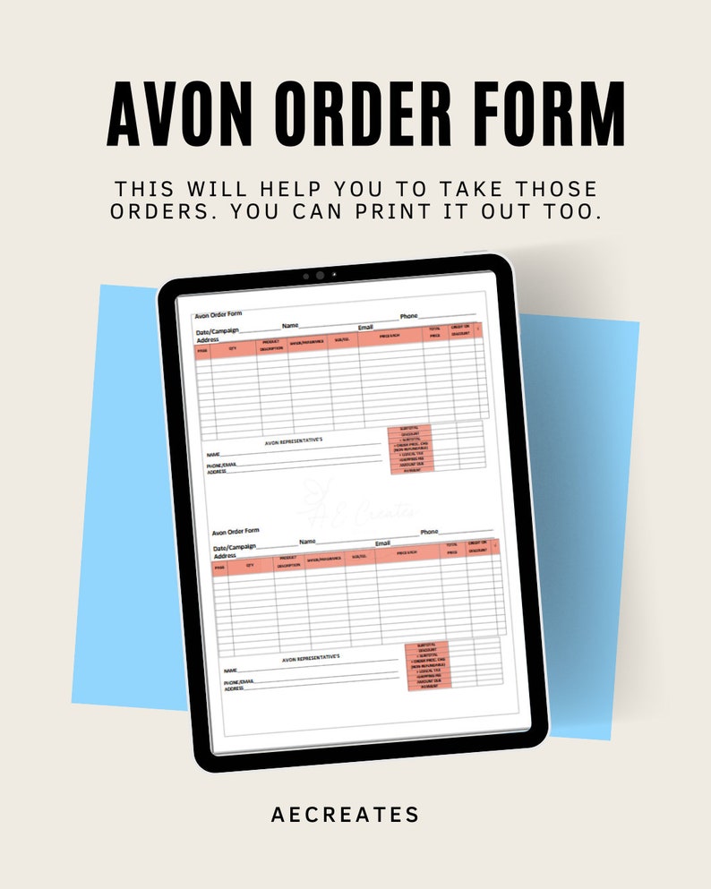 Avon Order Forms Invoice Forms Digital And/or Printable - Etsy