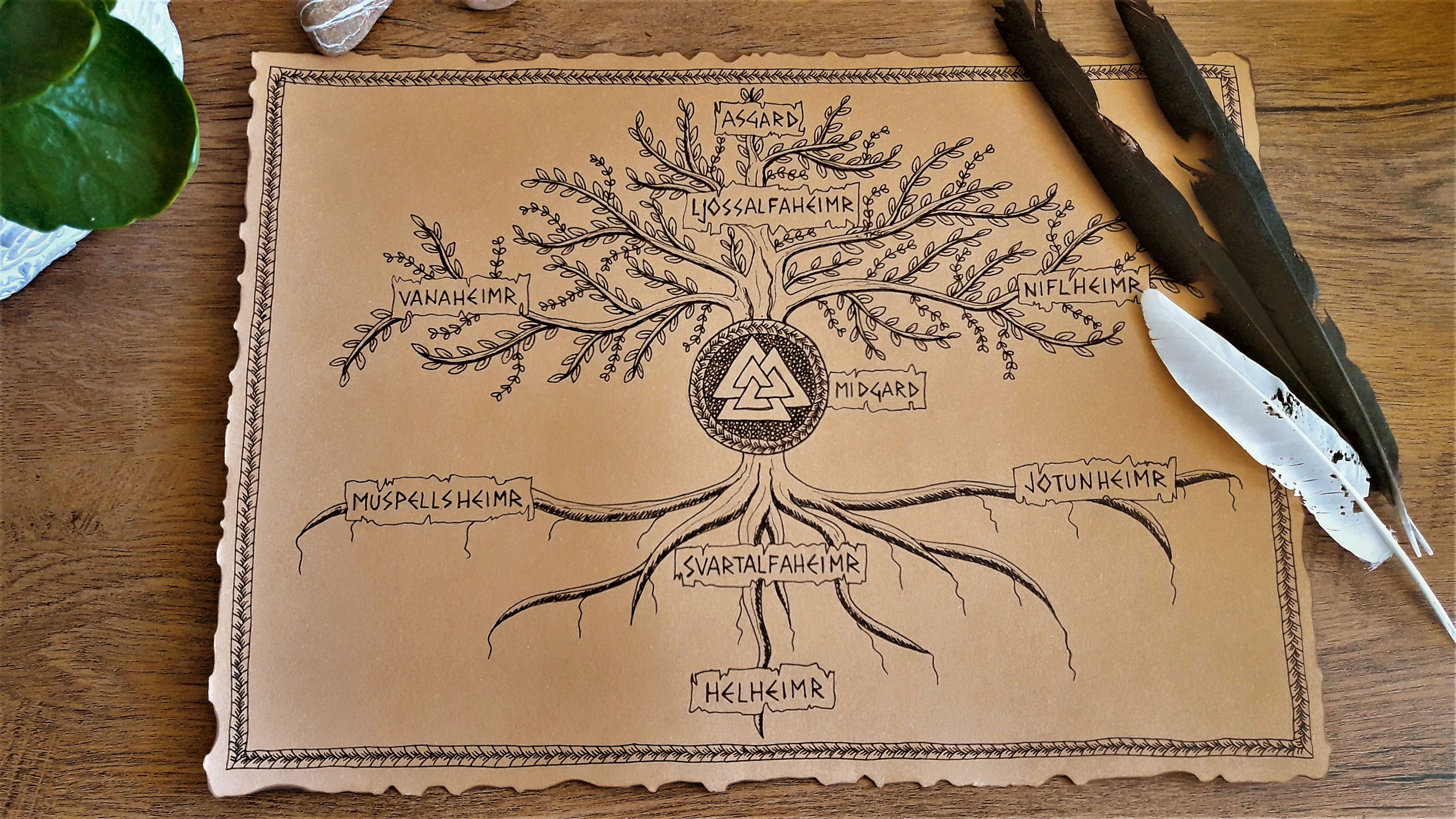 Unique Handmade Drawing Yggdrasil and the Nine Worlds - Etsy