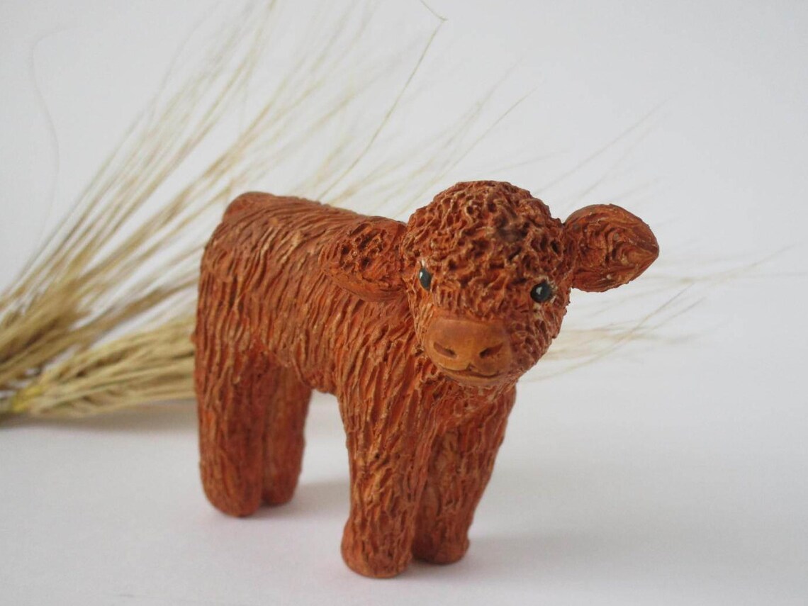 Polymer Clay Scottish Highland Calf, Cow Sculpture, Miniature Figurine ...