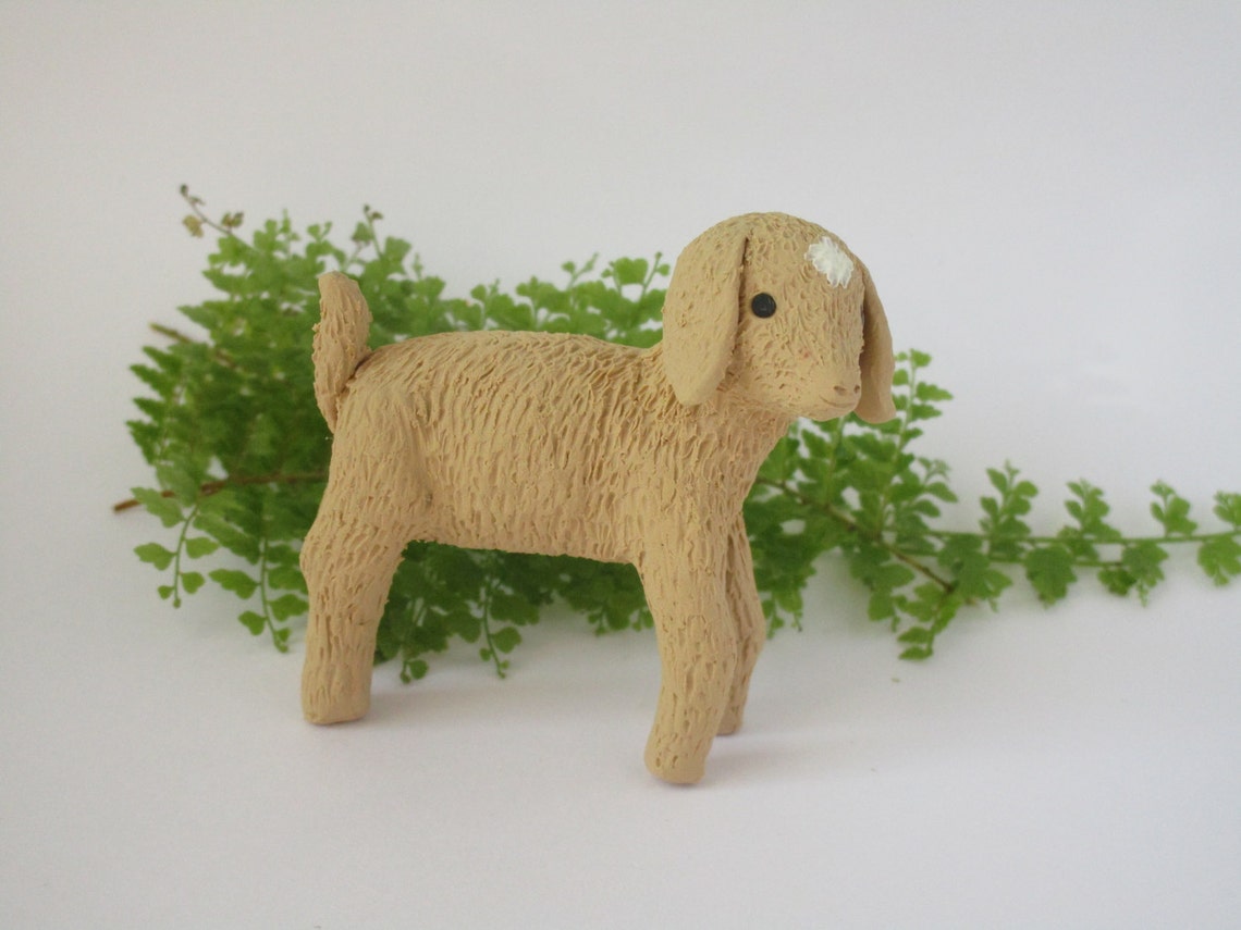 Polymer Clay Goat Kid, Baby Goat Sculpture, Realistic Handmade Figurine ...