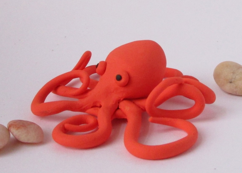 Polymer Clay Orange Octopus, Realistic Figurine, Miniature Sculpture ...