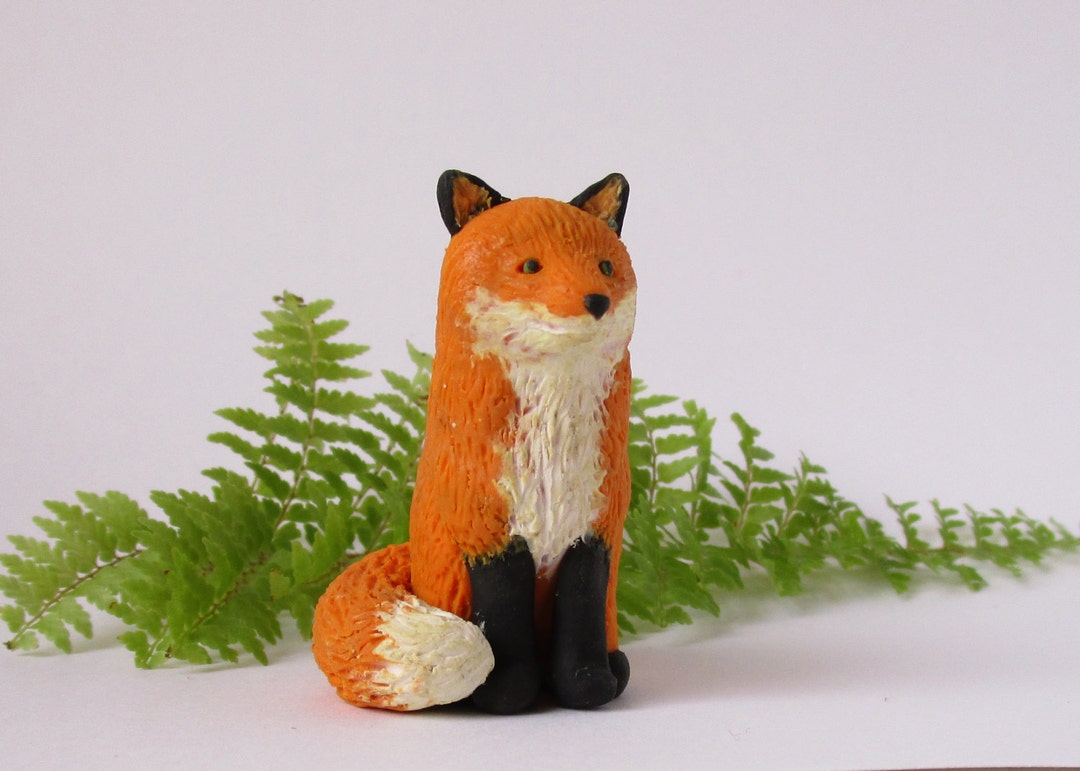 Polymer Clay Red Fox Sculpture, Miniature Figurine, Clay Animal ...