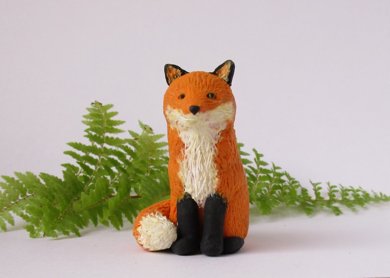 Polymer Clay Red Fox Sculpture, Miniature Figurine, Clay Animal ...
