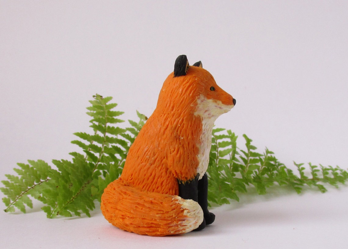 Polymer Clay Red Fox Sculpture, Miniature Figurine, Clay Animal ...