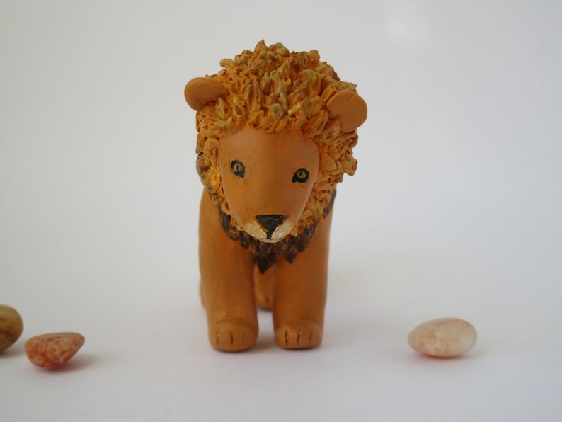 Polymer Clay Lion, Lion Figurine, Clay Animal Sculpture, Jungle Decor ...