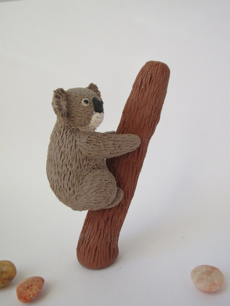 Polymer Clay Koala Bear on Branch, Miniature Gray Koala Bear, Koala Art ...